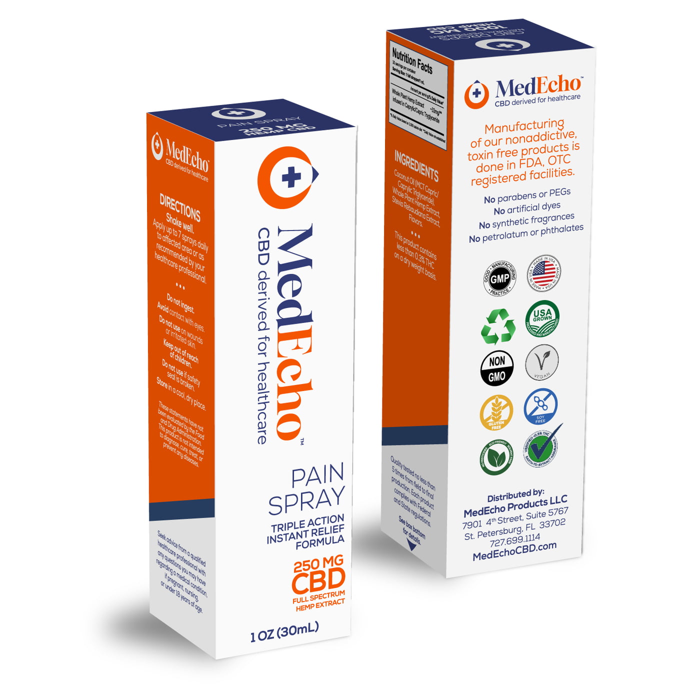 CBD for Pain Relief by MedEcho - CBD Spray 250 mg, CBD Serum 260 mg